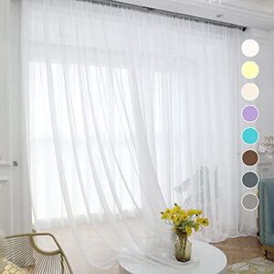 abchome white sheer curtains 84 inches long 2 panels,rod pocket voile semi sheer window curtains for kitchen, bedroom and living room(white, 52 w x 84 l)