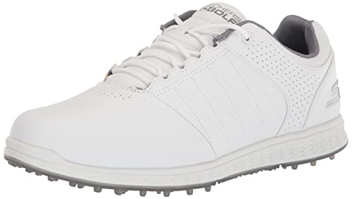 Skechers Men's Pivot Spikeless Golf Shoe, White/Gray, 10.5