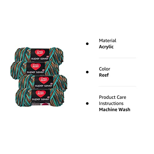 Red Heart Super Saver Yarn (4-Pack of 5oz Skeins) (Reef)