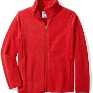 Amazon Essentials Boys' Polar Fleece Full-Zip Mock Jacket, Red, Medium