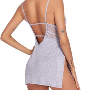 Avidlove Women Lingerie Lace Chemise Sleepwear Babydoll Teddy Lingerie Nightgown Grey