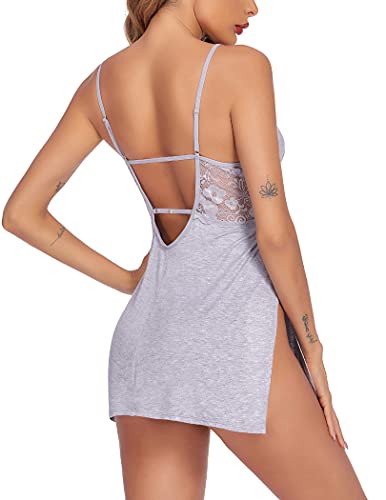 Avidlove Women Lingerie Lace Chemise Sleepwear Babydoll Teddy Lingerie Nightgown Grey