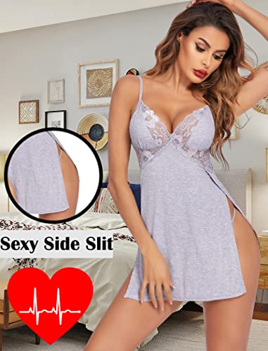 Avidlove Women Lingerie Lace Chemise Sleepwear Babydoll Teddy Lingerie Nightgown Grey