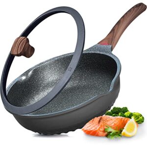 vinchef nonstick deep frying pan skillet with lid, 11in/5qt saute pan, german 3c+ ceramic coating technology, heat indicator, induction compatible