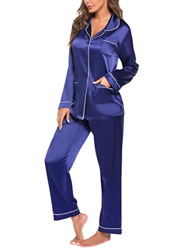 Ekouaer Pajama Set for Women Sleepwear Long Sleeve Sleepwear Set Winter Silky Pajamas for Women, Small