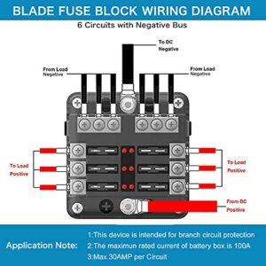 6 Way Fuse Block,12V Blade Fuse 6 Circuit ATC/ATO Waterproof Fuse Box Holder with LED Indicator Waterpoof Cover for 12V/24V Automotive Truck Boat Marine RV Van Vehicle