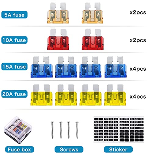 6 Way Fuse Block,12V Blade Fuse 6 Circuit ATC/ATO Waterproof Fuse Box Holder with LED Indicator Waterpoof Cover for 12V/24V Automotive Truck Boat Marine RV Van Vehicle