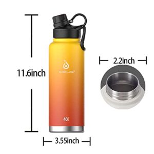 IDEUS Insulated Stainless Steel Water Bottle with 2 Leak-Proof Lids, Thermal Water Flask for Hiking Biking, 40oz, Yellow