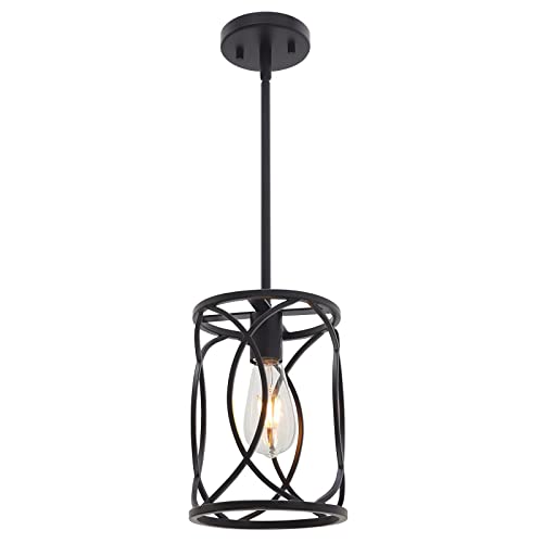 MELUXEM 1 Light Industrial Pendant Light Modern Black Cage Kitchen Island Chandelier Hanging Lighting Fixture Indoor Metal Mini Ceiling Lamp for Dining Room Entryway