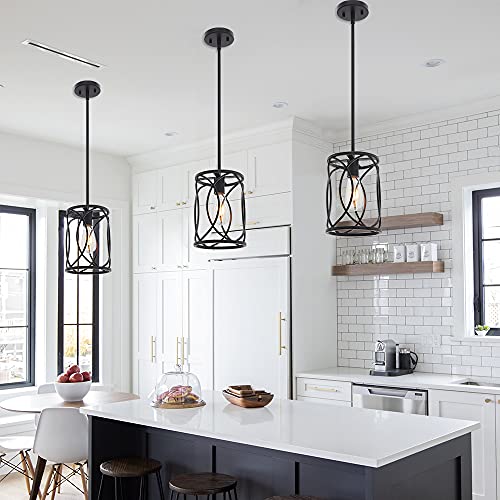 MELUXEM 1 Light Industrial Pendant Light Modern Black Cage Kitchen Island Chandelier Hanging Lighting Fixture Indoor Metal Mini Ceiling Lamp for Dining Room Entryway