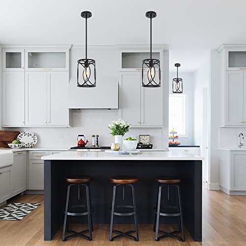 MELUXEM 1 Light Industrial Pendant Light Modern Black Cage Kitchen Island Chandelier Hanging Lighting Fixture Indoor Metal Mini Ceiling Lamp for Dining Room Entryway