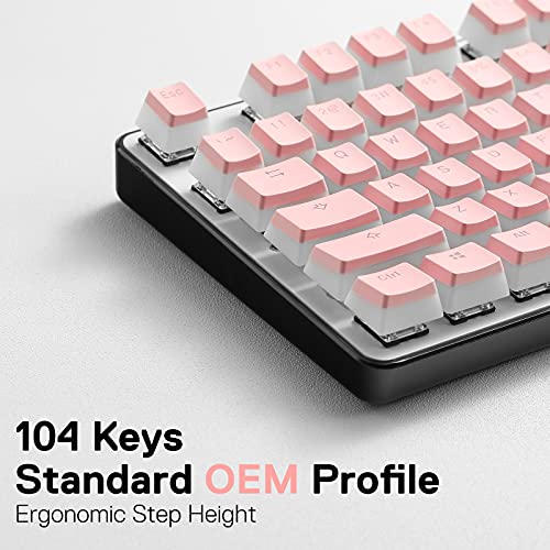 Redragon A130 Pink Pudding Keycaps, 104 Keys Standard Doubleshot PBT Keycap Set w/Translucent Layer for Mechanical Keyboard, OEM Profile, English (US) ANSI Layout