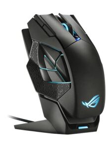 asus rog spatha x wireless gaming mouse (magnetic charging stand, 12 programmable buttons, 19,000 dpi, push-fit hot swap switch sockets, rog micro switches&paracord and aura rgb lighting),black