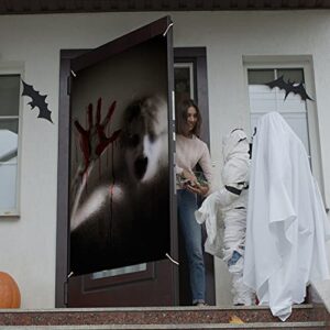 Halloween Theme Backdrop Door Banner Bloody Devil Hand Happy Halloween Horror Theme Party Decoration Supplies for Kids Men Black