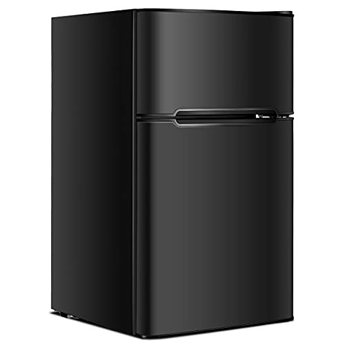 KOTEK Mini Fridge with Freezer, 3.2 Cu.Ft Compact Refrigerator with Reversible 2 Doors, 7 Level Adjustable Thermostat & Removable Shelves, Small Refrigerator for Bedroom/Office/Dorm/Apartment (Black)