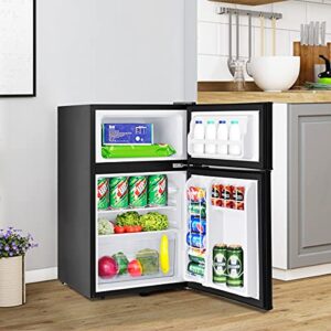 KOTEK Mini Fridge with Freezer, 3.2 Cu.Ft Compact Refrigerator with Reversible 2 Doors, 7 Level Adjustable Thermostat & Removable Shelves, Small Refrigerator for Bedroom/Office/Dorm/Apartment (Black)