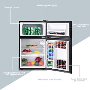 KOTEK Mini Fridge with Freezer, 3.2 Cu.Ft Compact Refrigerator with Reversible 2 Doors, 7 Level Adjustable Thermostat & Removable Shelves, Small Refrigerator for Bedroom/Office/Dorm/Apartment (Black)