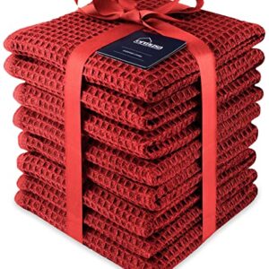 ORMYSA 100% Cotton Red Waffle Weave Dish Cloths for Washing Dishes - Pack of 8, 12"x12" Dishcloths for Kitchen, Fast-Absorbing, Quick-Dry, Super Soft Dish Rags