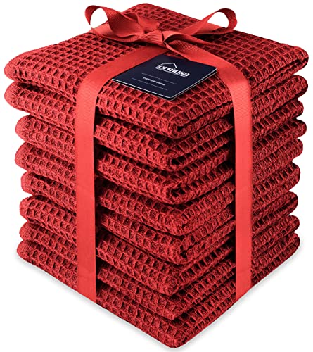 ORMYSA 100% Cotton Red Waffle Weave Dish Cloths for Washing Dishes - Pack of 8, 12"x12" Dishcloths for Kitchen, Fast-Absorbing, Quick-Dry, Super Soft Dish Rags