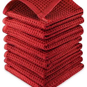 ORMYSA 100% Cotton Red Waffle Weave Dish Cloths for Washing Dishes - Pack of 8, 12"x12" Dishcloths for Kitchen, Fast-Absorbing, Quick-Dry, Super Soft Dish Rags