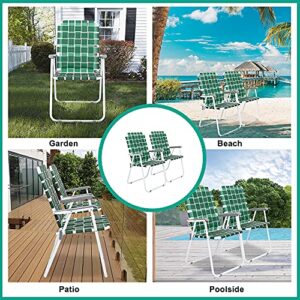 VINGLI Patio Lawn Webbed Folding Chairs Set of 2, Outdoor Beach Portable Camping Chair for Yard, Garden (Dark Green, Classic)