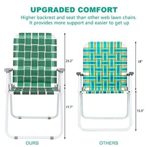 VINGLI Patio Lawn Webbed Folding Chairs Set of 2, Outdoor Beach Portable Camping Chair for Yard, Garden (Dark Green, Classic)