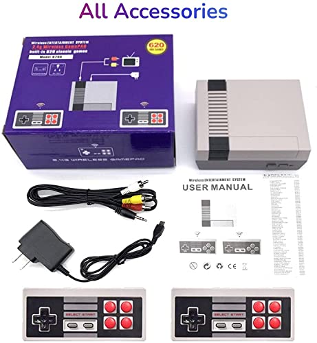 Retro Game Console, Mini Classic Game System with 2 Classic Wireless Controllers and Built-in 620 Games, RCA Output Plug & Play Childhood Mini Classic Console, Birthday Gifts.