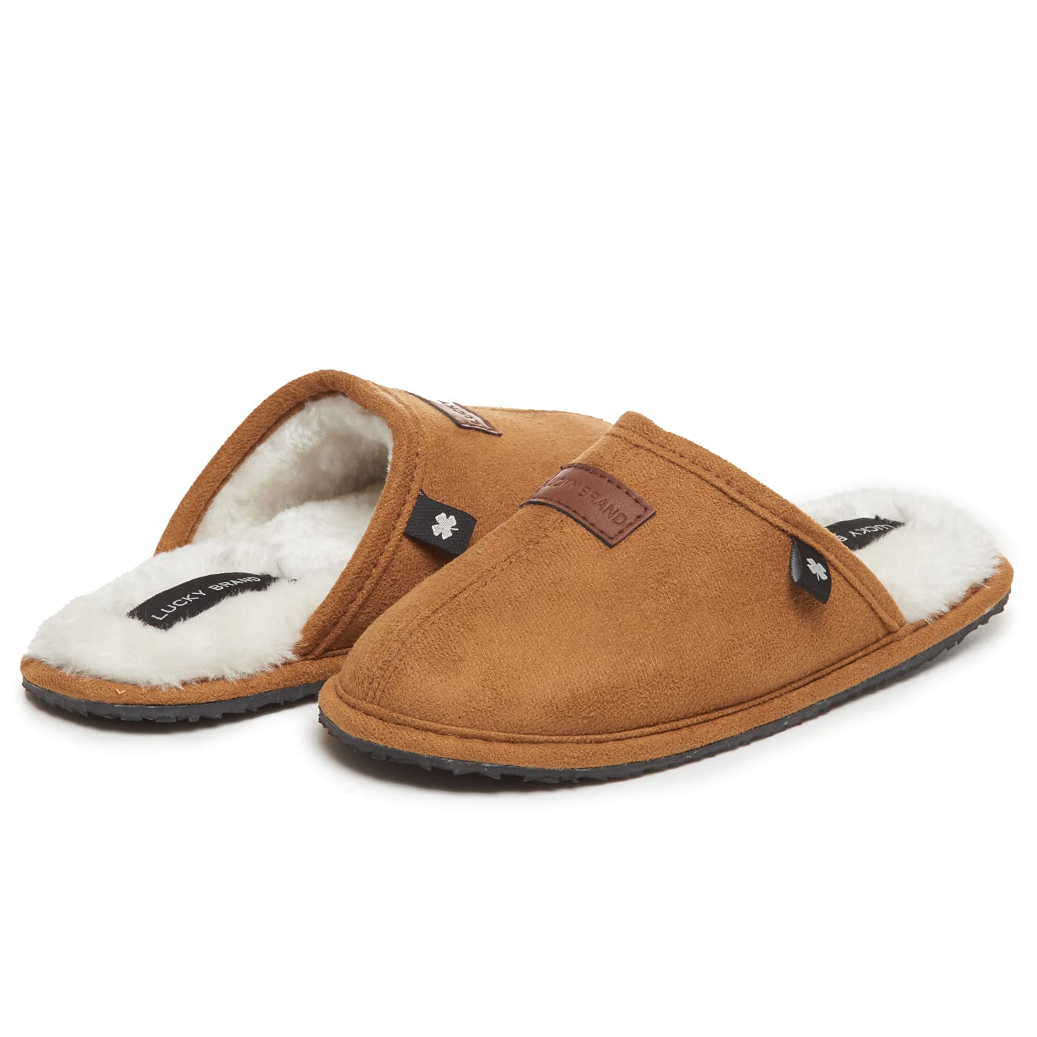 Lucky Brand Boy's Micro-Suede Scuff Slippers, Kids House Shoes with Plush Lining - Tan, Size 13