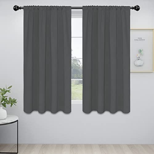 Easy-Going Rod Pocket Blackout Curtains for Bedroom, Room Darkening Window Curtains for Living Room, Thermal Insulated Noise Reduction Solid Window Drapes, 2 Panels(42x63 in, Gray)