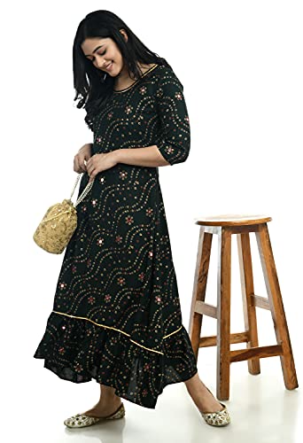 AnjuShree Choice Women Indian Tunic Tops rayon Kurti Dark Green