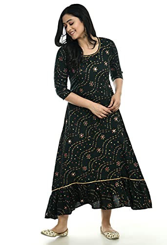 AnjuShree Choice Women Indian Tunic Tops rayon Kurti Dark Green