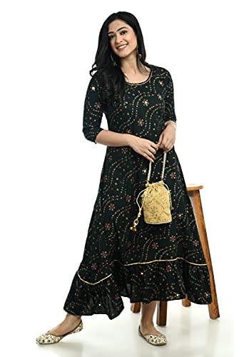 AnjuShree Choice Women Indian Tunic Tops rayon Kurti Dark Green