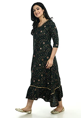 AnjuShree Choice Women Indian Tunic Tops rayon Kurti Dark Green