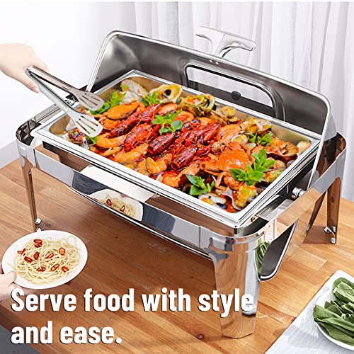 PYY Roll Top Chafing Dish Buffet Set Professional Chaffing Server Set Commercial Chafer 9QT, Chafers for Catering Rolling Buffet Servers and Warmers(Full Size Pan)