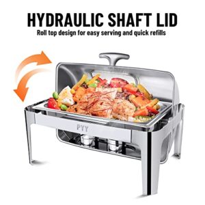 PYY Roll Top Chafing Dish Buffet Set Professional Chaffing Server Set Commercial Chafer 9QT, Chafers for Catering Rolling Buffet Servers and Warmers(Full Size Pan)