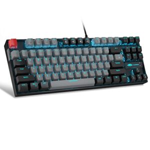 magegee 75% mechanical gaming keyboard with blue switch, led blue backlit keyboard, 87 keys compact tkl wired computer keyboard for windows laptop pc gamer - grey/black