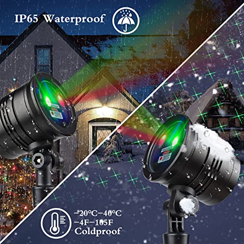 Christmas Projector Lights Outdoor, Led Christmas Laser Lights Landscape Spotlight Red and Green Star Show Waterproof with Remote Decorative Patterns for Indoor Outdoor Garden Patio Wall Holiday