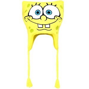 concept one spongebob squarepants beanie hat, peruvian knit acrylic beanie cap with tassels, yellow, one size