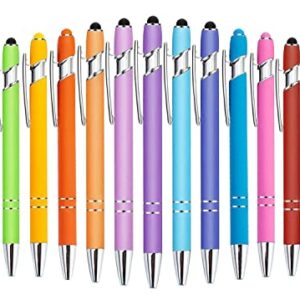 Xccj 15 Pieces Ballpoint Pens with Stylus Tip, Metal Pen Stylus for Touch Screens, Black Ink Ballpoint Pen Colorful for Office School Stationery Supplies