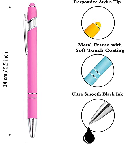 Xccj 15 Pieces Ballpoint Pens with Stylus Tip, Metal Pen Stylus for Touch Screens, Black Ink Ballpoint Pen Colorful for Office School Stationery Supplies