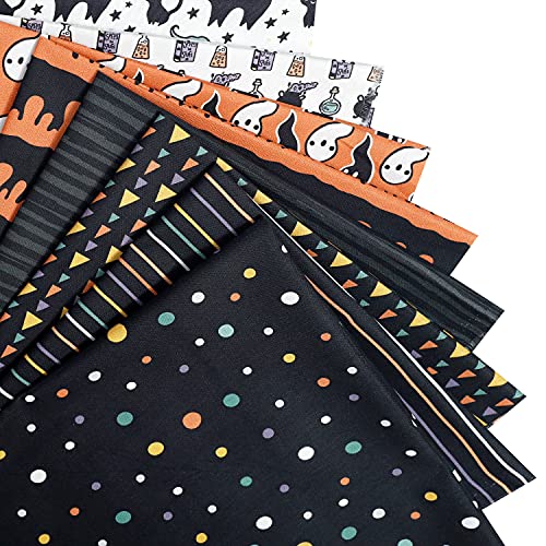 Cottfab 8pcs 100% Cotton Fabric Pattern Fat Quarters Fabric Bundle 22 x 18 Inche（55 x 45cm) Strong and Tightly Woven,Quilting Fabric for Sewing and Patchwork and Face Masks(Halloween Pattern)