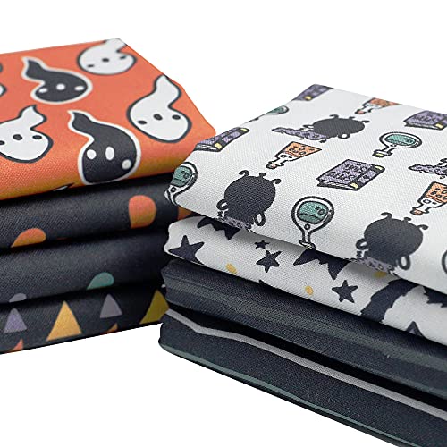 Cottfab 8pcs 100% Cotton Fabric Pattern Fat Quarters Fabric Bundle 22 x 18 Inche（55 x 45cm) Strong and Tightly Woven,Quilting Fabric for Sewing and Patchwork and Face Masks(Halloween Pattern)