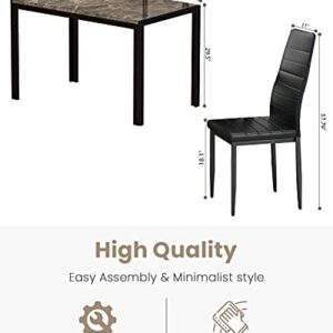 Recaceik Furniture 5 Piece Faux Dining Set, Modern Kitchen Table Marble Top and High Chairs for Breakfast Nook Small Spaces(Brown)