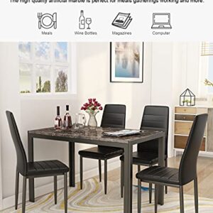 Recaceik Furniture 5 Piece Faux Dining Set, Modern Kitchen Table Marble Top and High Chairs for Breakfast Nook Small Spaces(Brown)