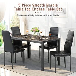 Recaceik Furniture 5 Piece Faux Dining Set, Modern Kitchen Table Marble Top and High Chairs for Breakfast Nook Small Spaces(Brown)