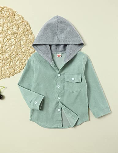 bilison Kids Toddler Boy Clothes Long Sleeve Corduroy Lapel Button Down Shirt Top Little Boys Shirts Light Green