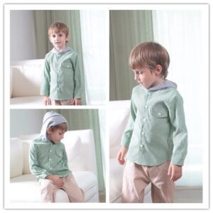 bilison Kids Toddler Boy Clothes Long Sleeve Corduroy Lapel Button Down Shirt Top Little Boys Shirts Light Green