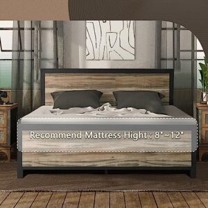 Catrimown Full Size Platform Metal Bed Frame with Wooden Headboard and Footboard, Rustic Full Bed Frame No Box Spring Needed, Under Bed Storage/Strong Slat Support/Easy Assembly, Brown