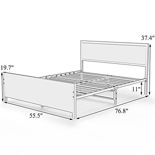 Catrimown Full Size Platform Metal Bed Frame with Wooden Headboard and Footboard, Rustic Full Bed Frame No Box Spring Needed, Under Bed Storage/Strong Slat Support/Easy Assembly, Brown