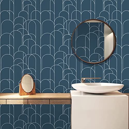 LXCREAT Peel and Stick Wallpaper Modern Blue Geometric Wallpaper 17.71 in X 118 in Self-Adhesive Removable Wallpaper Matte Wallpaper Easy to Line Up for Home Decoration and Furniture Renovation